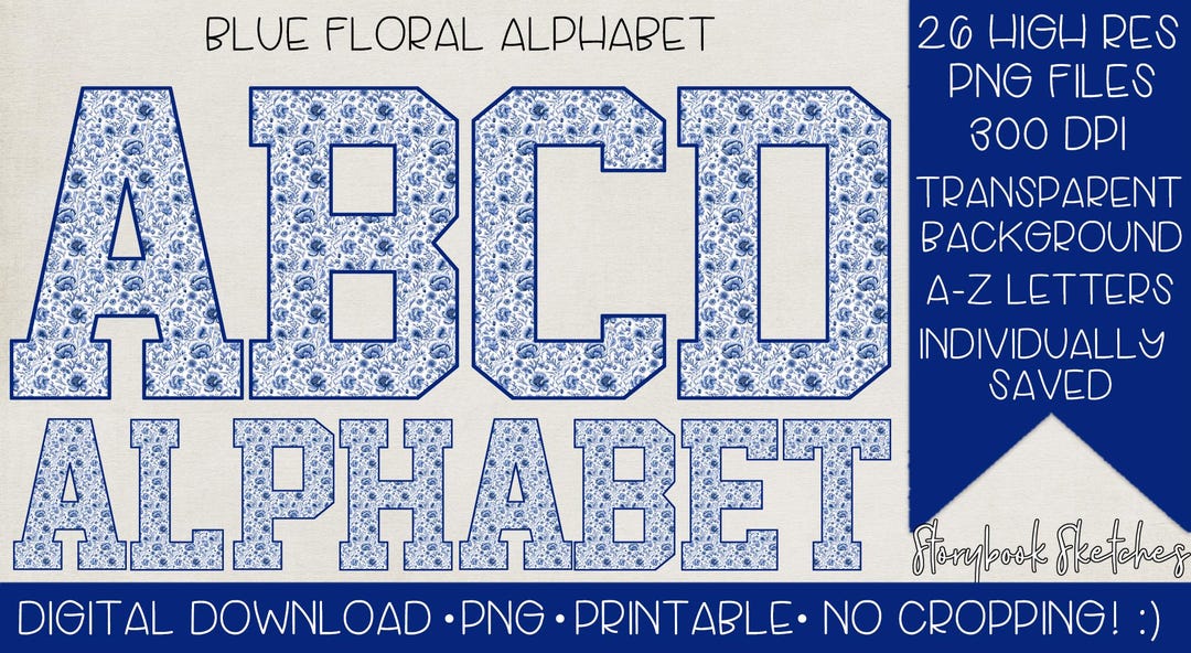 Blue Floral Alphabet Monogram PNG | Digital Download | Grandmillennial ...