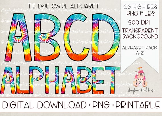 Paper, Party & Kids Digital Download Tie Dye Swirl Patterned Alphabet ...