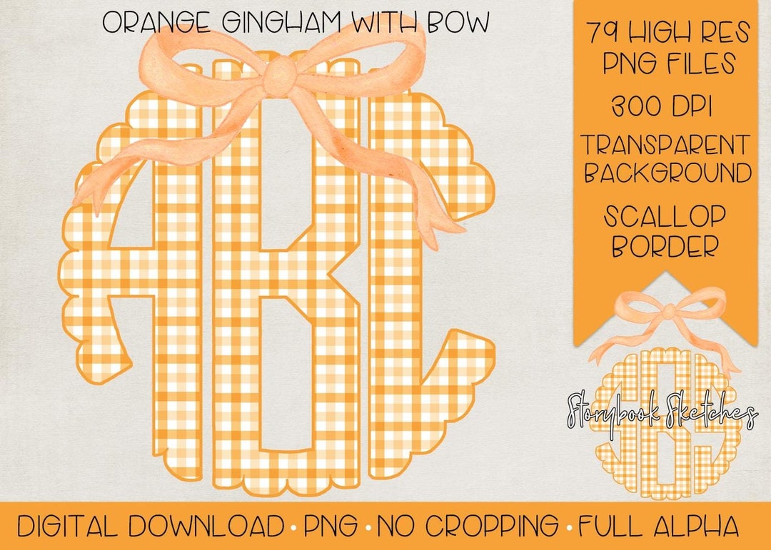 Orange Gingham Bow Monogram PNG | Digital Download | Orange Gingham ...