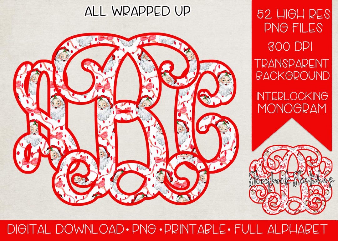 All Wrapped up Christmas Santa Interlocking Bow Monogram PNG | Digital ...