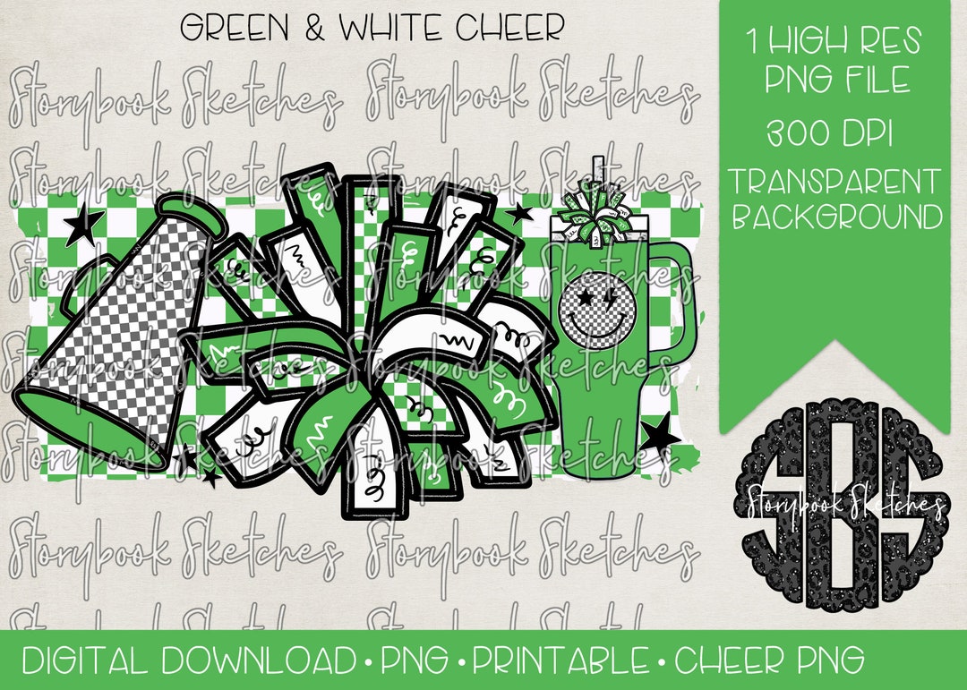 Green & White Cheer PNG | Digital Download | Green Cheerleading PNG ...