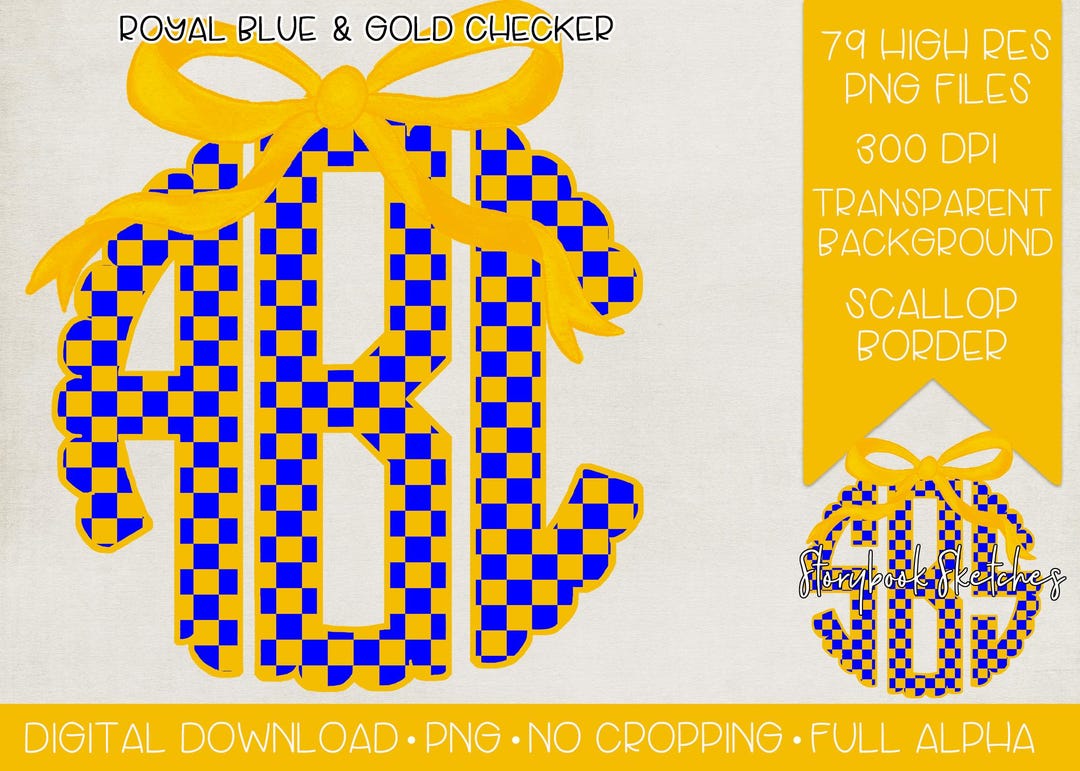 Royal Blue Gold Checker Bow Monogram PNG | Digital Download | Royal ...