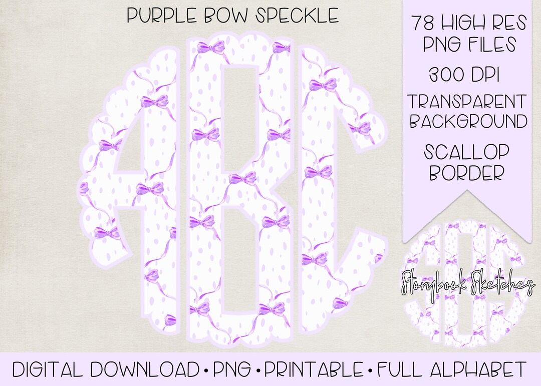Purple Bow Monogram PNG | Digital Download | Purple Bow Speckle ...