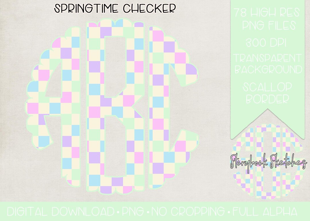Springtime Checker Monogram PNG | Digital Download | Spring Checker ...