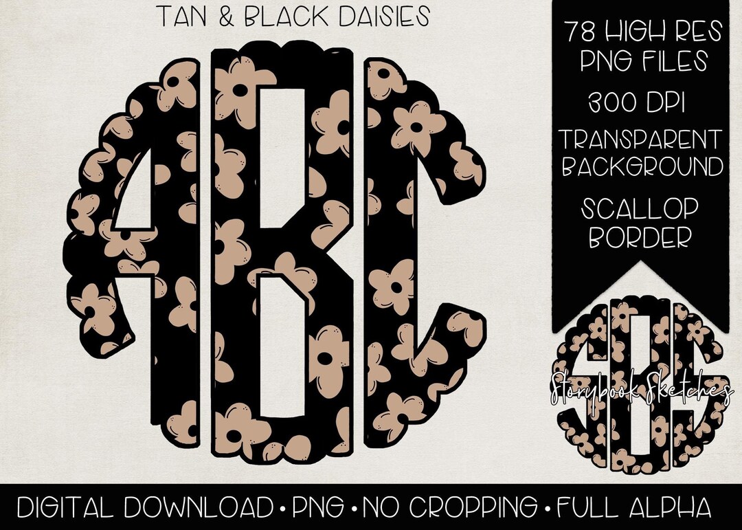 Tan Daisies Monogram PNG | Digital Download | Tan Daisy Monogram PNG ...