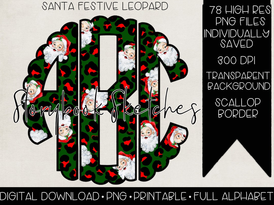 Santa Leopard Monogram PNG Digital Download Full Alphabet - Etsy