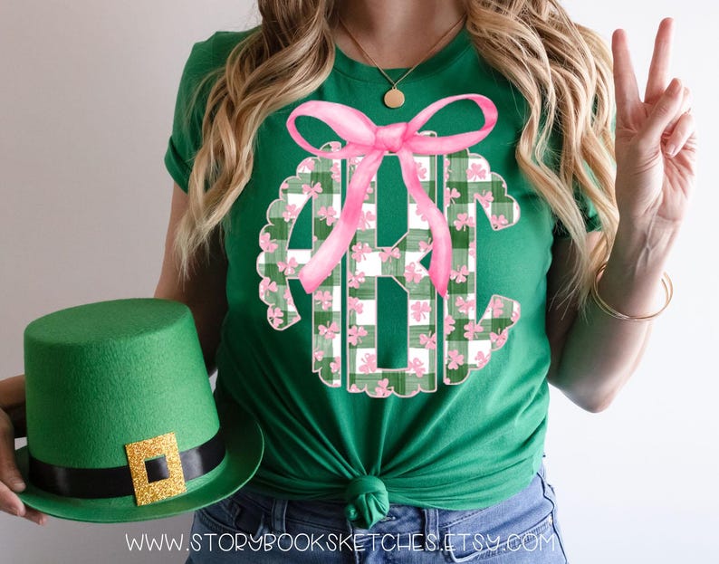 St Patty's Pink Shamrock Gingham Monogram PNG | Digital Download | St ...