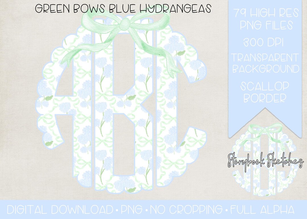 Grandmillennial Bows Monogram PNG | Digital Download | Green Bows Blue ...