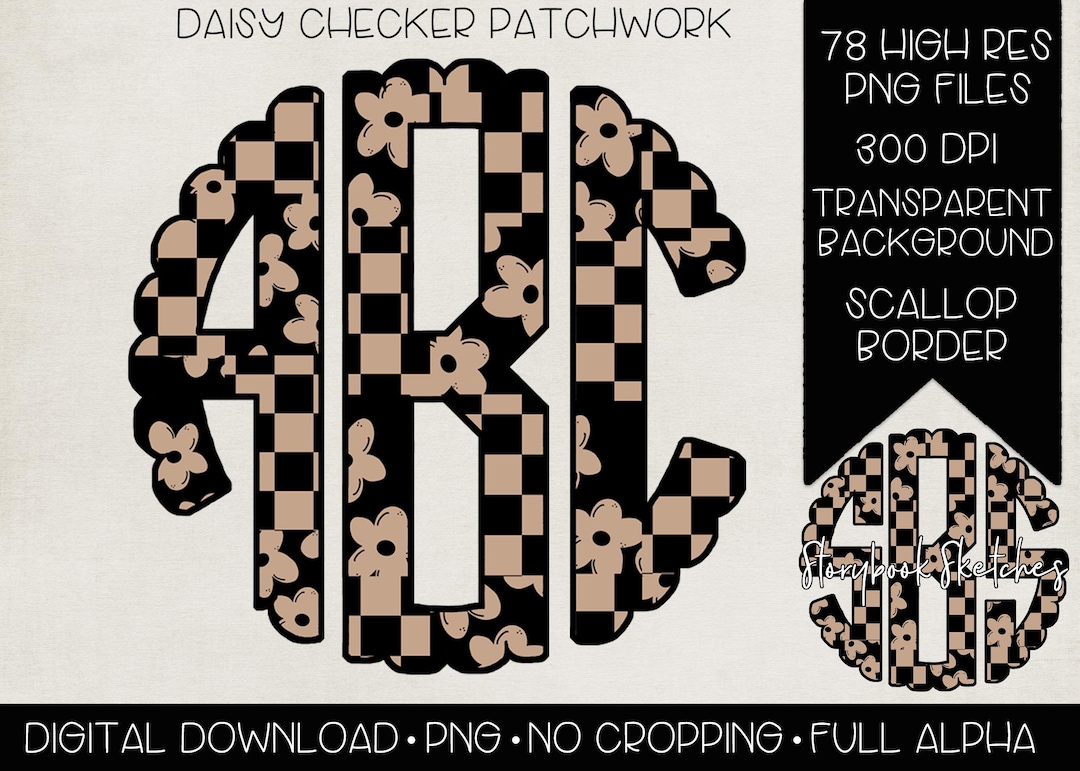 Daisy Checker Patchwork Monogram PNG | Digital Download | Black and Tan ...