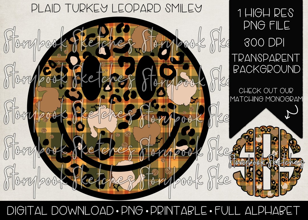 Plaid Turkey Leopard Smiley PNG | Digital Download | Plaid Thanksgiving ...