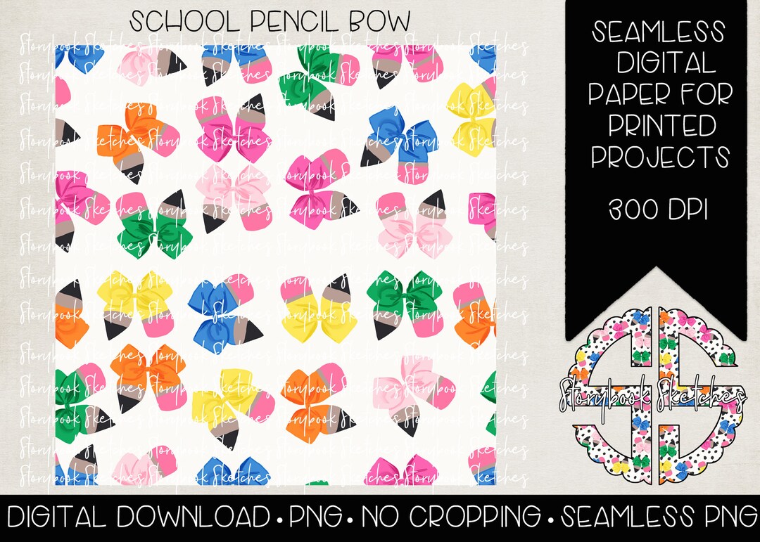 School Number Two Pencil Bow Digital Paper | Digital Download ...
