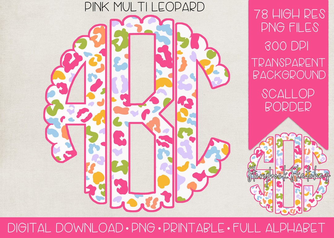 Pink Multi Colored Leopard Monogram PNG | Digital Download | 78 ...