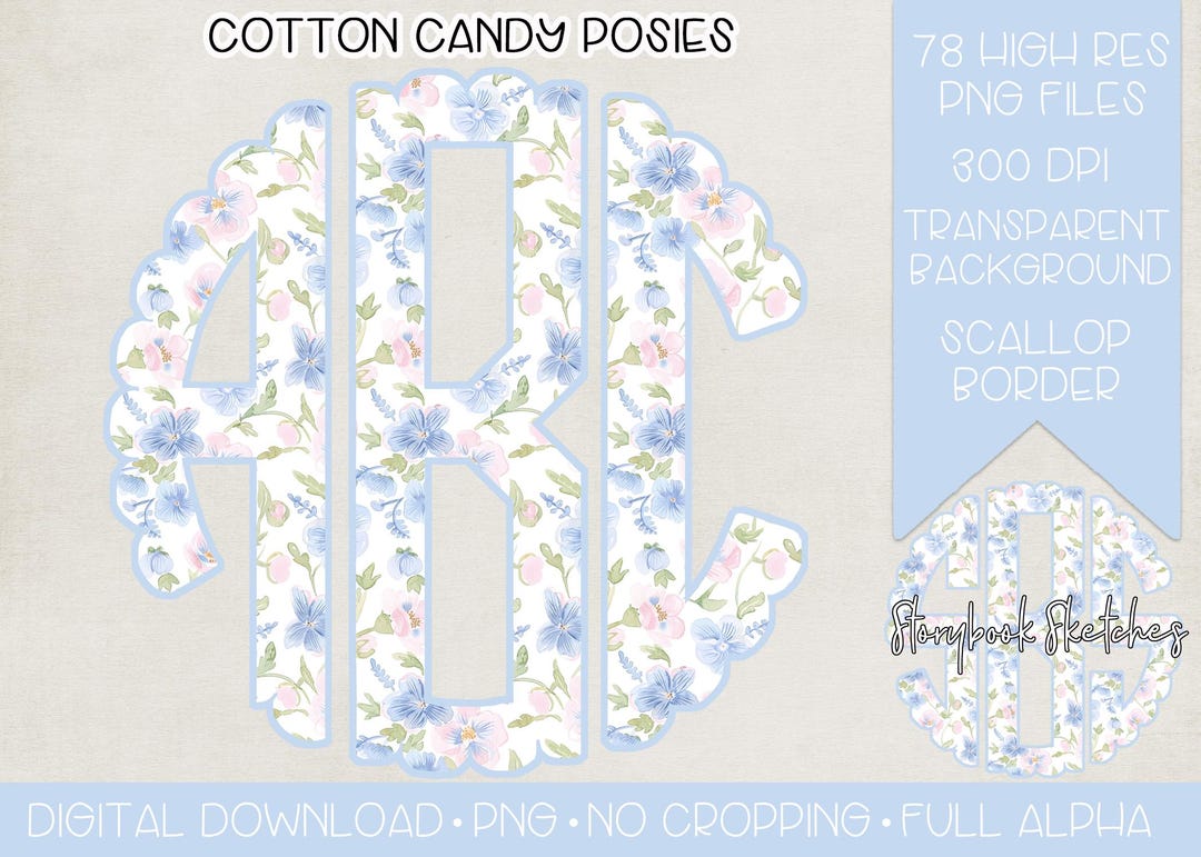 Cotton Candy Posies Monogram PNG | Digital Download | Grandmillennial ...