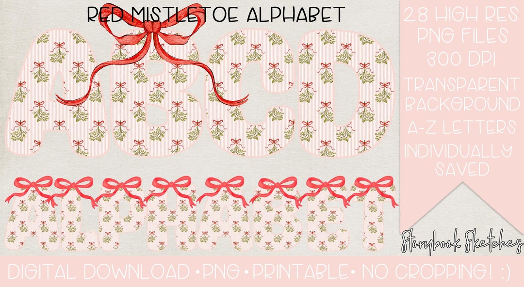 Red Mistletoe Alphabet PNG | Digital Download | Christmas Mistletoe ...