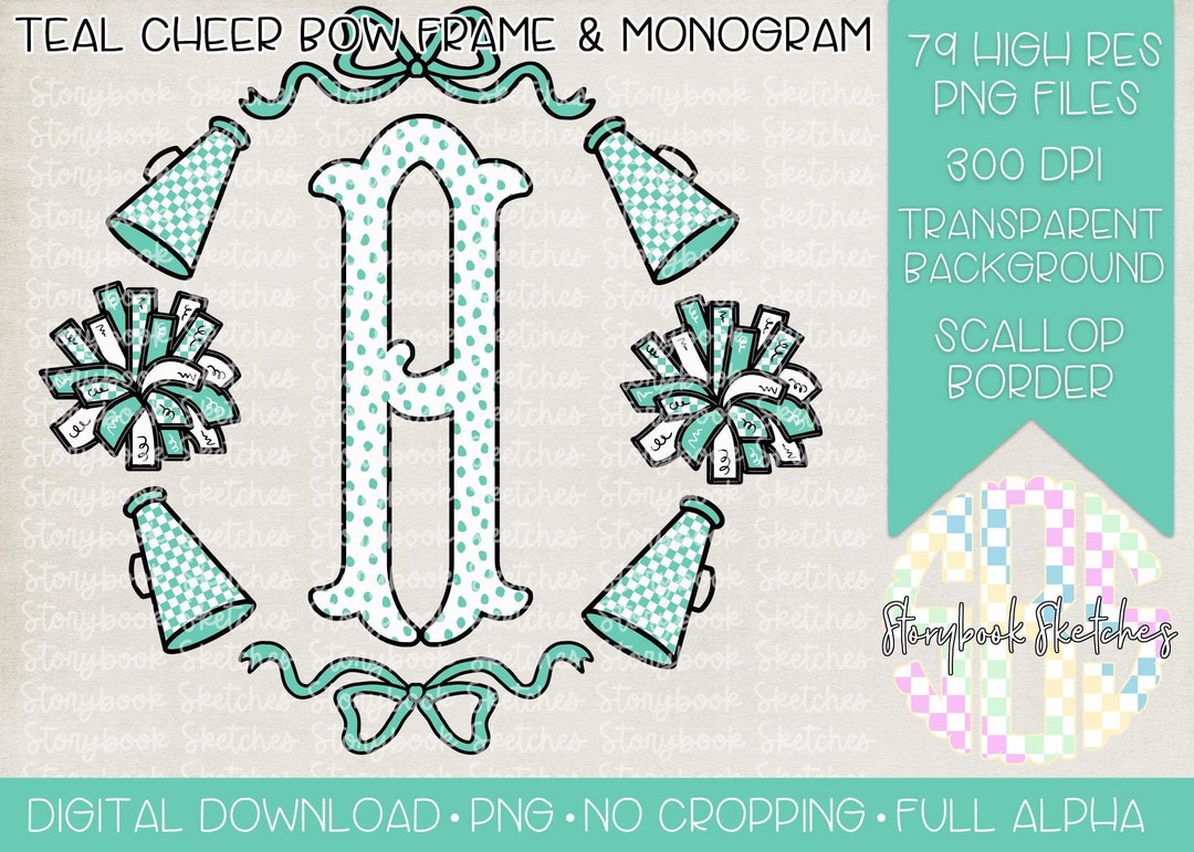 Teal Cheerleading Bow Monogram Frame PNG | Digital Download | Aqua ...