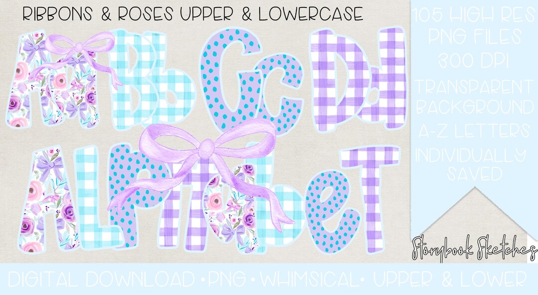 Ribbons & Roses Bow Alphabet PNG | Digital Download | Rose Gingham Bow ...