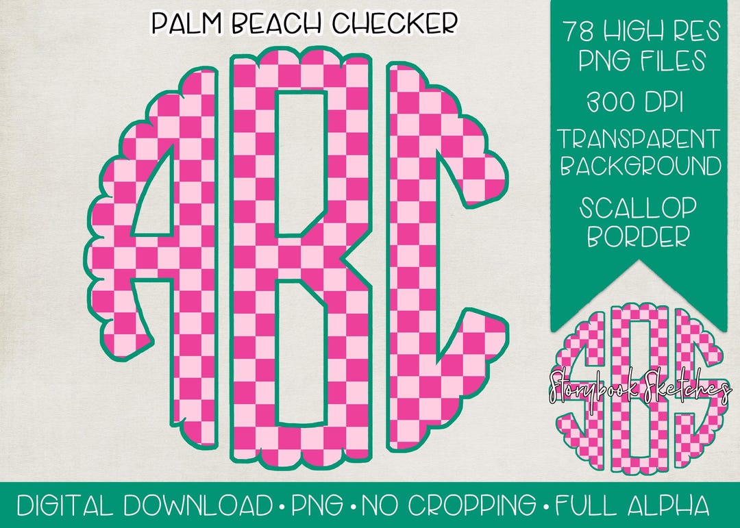 Palm Beach Checker Monogram PNG | Digital Download | Preppy Hot Pink ...