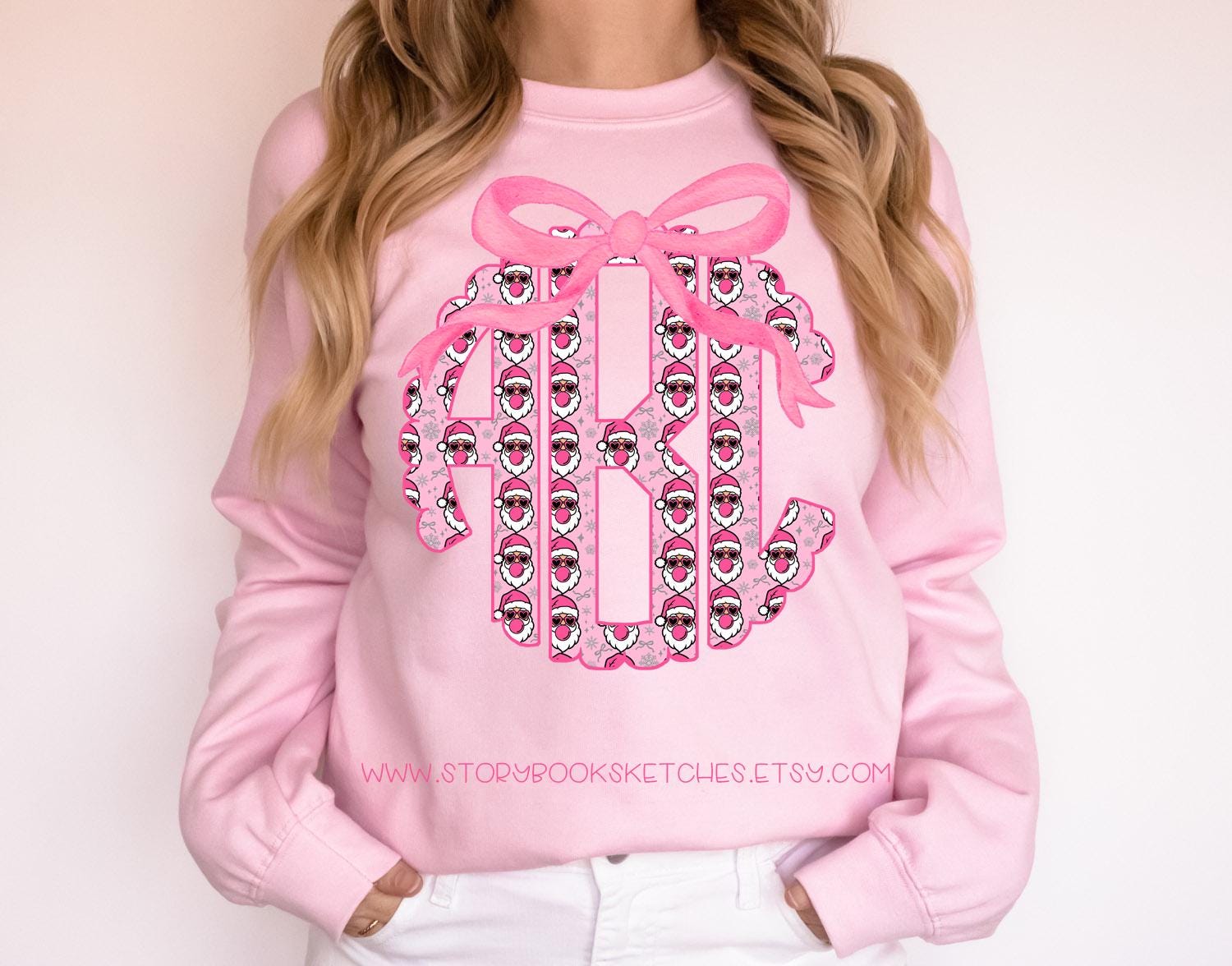 Bubblegum Santa With Bow Monogram PNG | Digital Download | Hot Pink ...