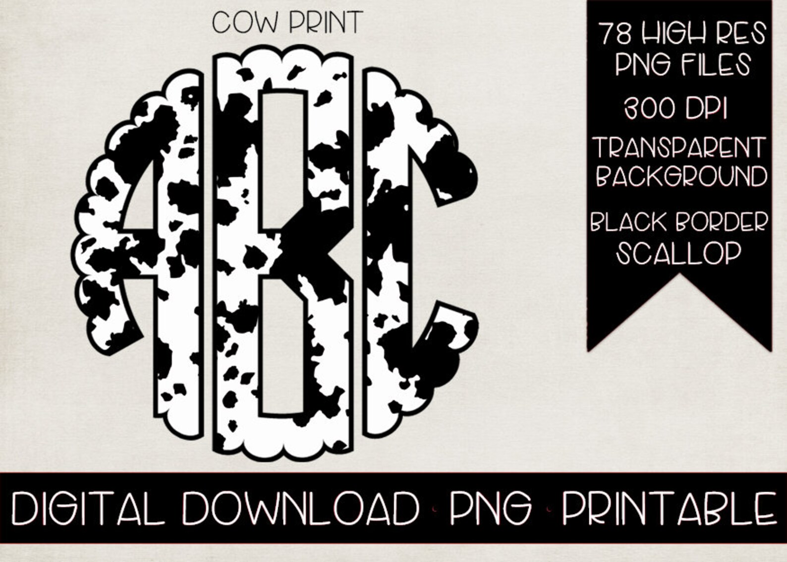 Cow Print Monogram PNG Digital Download Cow Print Splatter | Etsy