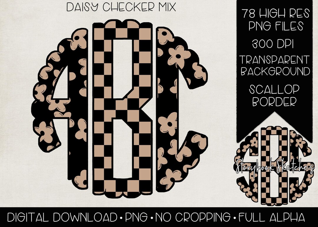 Daisy Checker Mix Monogram PNG | Digital Download | Tan and Black Daisy ...