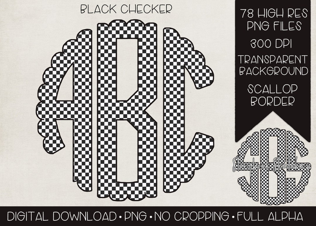 Black Checker Monogram PNG | Digital Download | Full Alpha | Black and ...