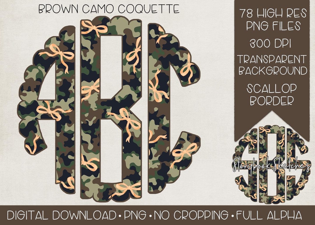 Brown Camo Coquette Monogram PNG | Digital Download | Brown Camouflage ...