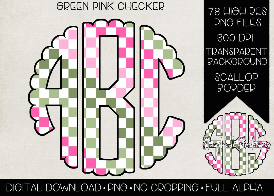Pink Green Checker Monogram PNG | Digital Download | Spring Checker ...