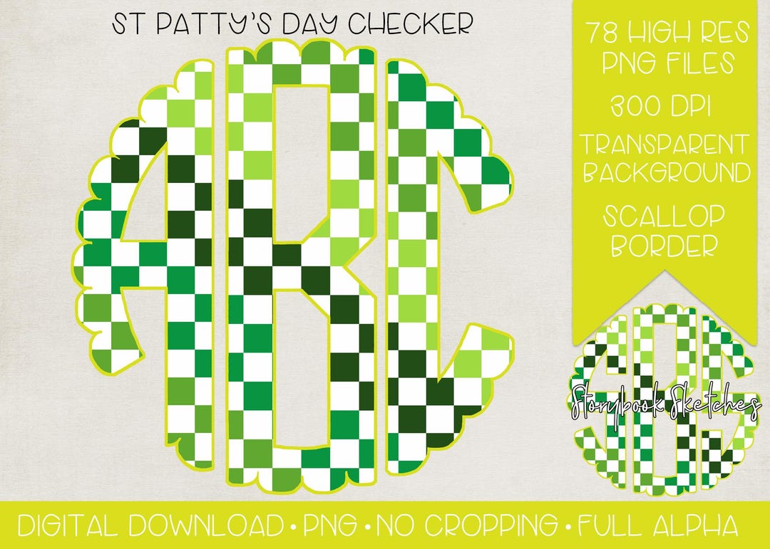 St Patrick's Day Checker Monogram PNG | Digital Download | Green ...