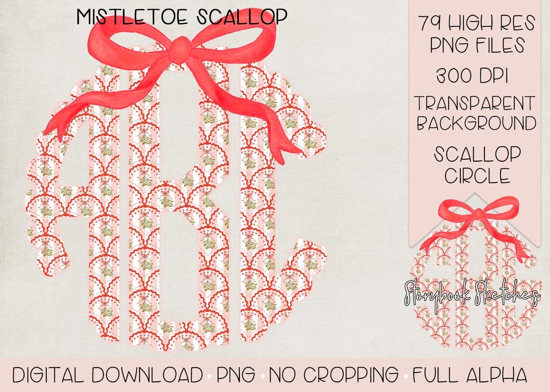 Mistletoe Scallop Monogram PNG | Digital Download | Red Mistletoe ...