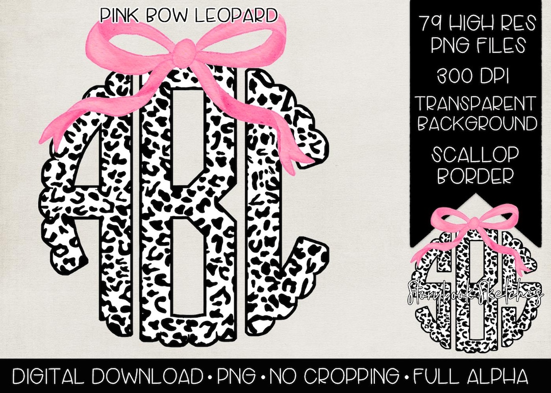 Pink Bow Leopard Monogram PNG | Digital Download | Black White Leopard ...