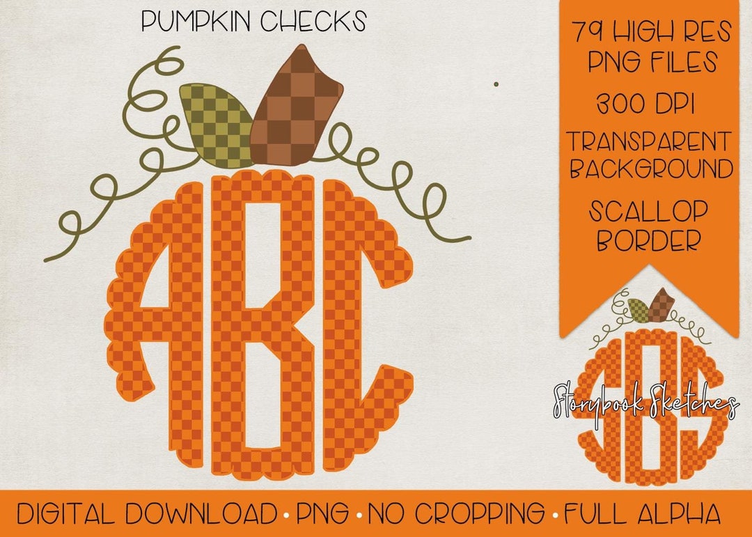Pumpkin Check Monogram PNG | Digital Download |. Checker Pumpkin ...