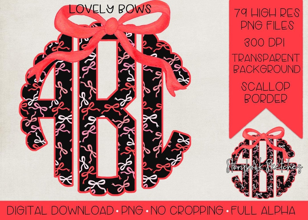 Lovely Bows Monogram PNG | Digital Download | Coquette Valentine's Day ...