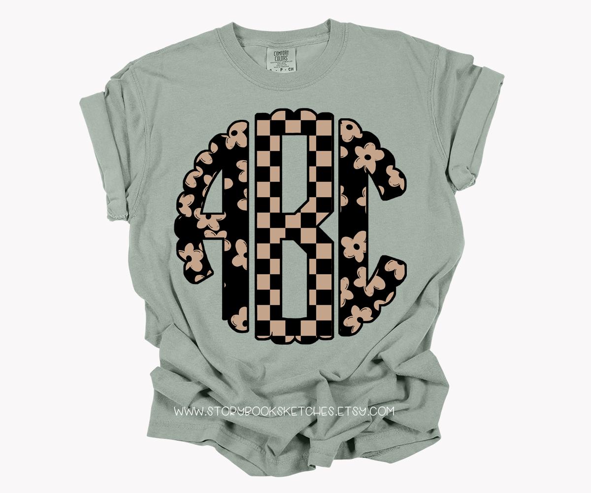 Daisy Checker Mix Monogram PNG | Digital Download | Tan and Black Daisy ...