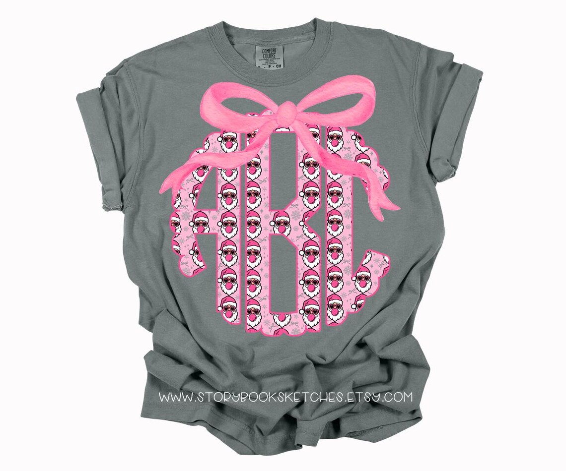 Bubblegum Santa With Bow Monogram PNG | Digital Download | Hot Pink ...