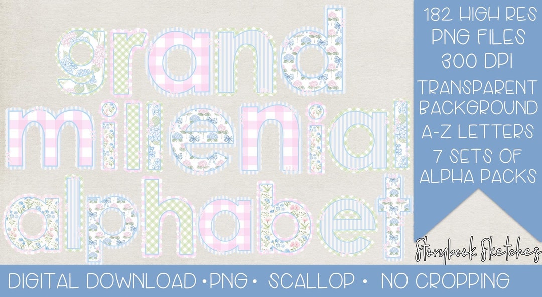 Grandmillennial Scallop Alphabet Pack PNG | Digital Download ...