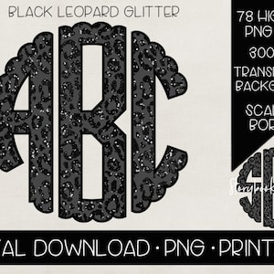Black Glitter Leopard Scallop Monogram PNG | Digital Download ...