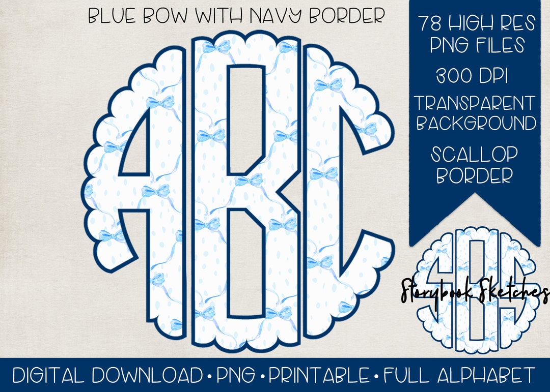 Grandmillennial Blue Bow Monogram PNG | Digital Download | Full ...