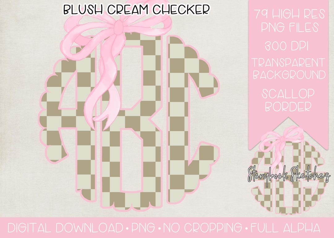 Cream Blush Checker Monogram PNG | Digital Download | Pink Bow Tan ...