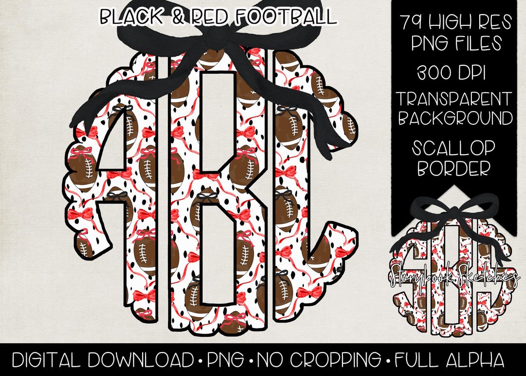 Red and Black Football Coquette Monogram PNG | Digital Download | Black ...