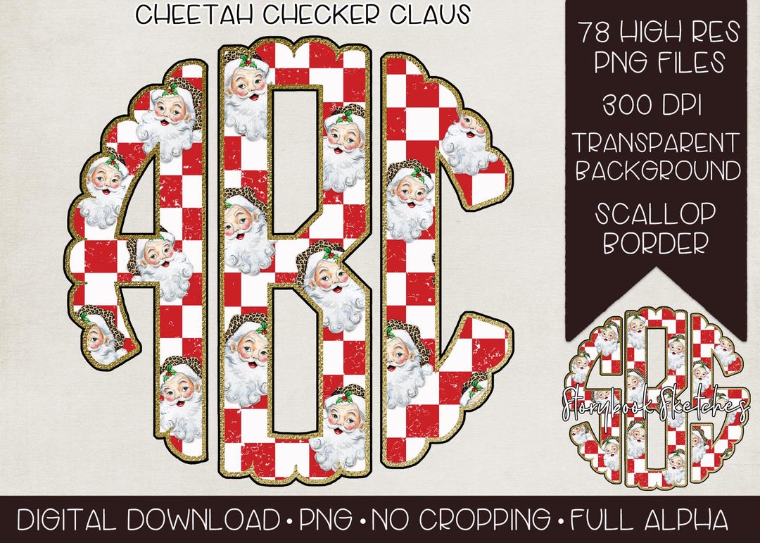 Cheetah Checker Claus Monogram PNG | Digital Download | Red White ...