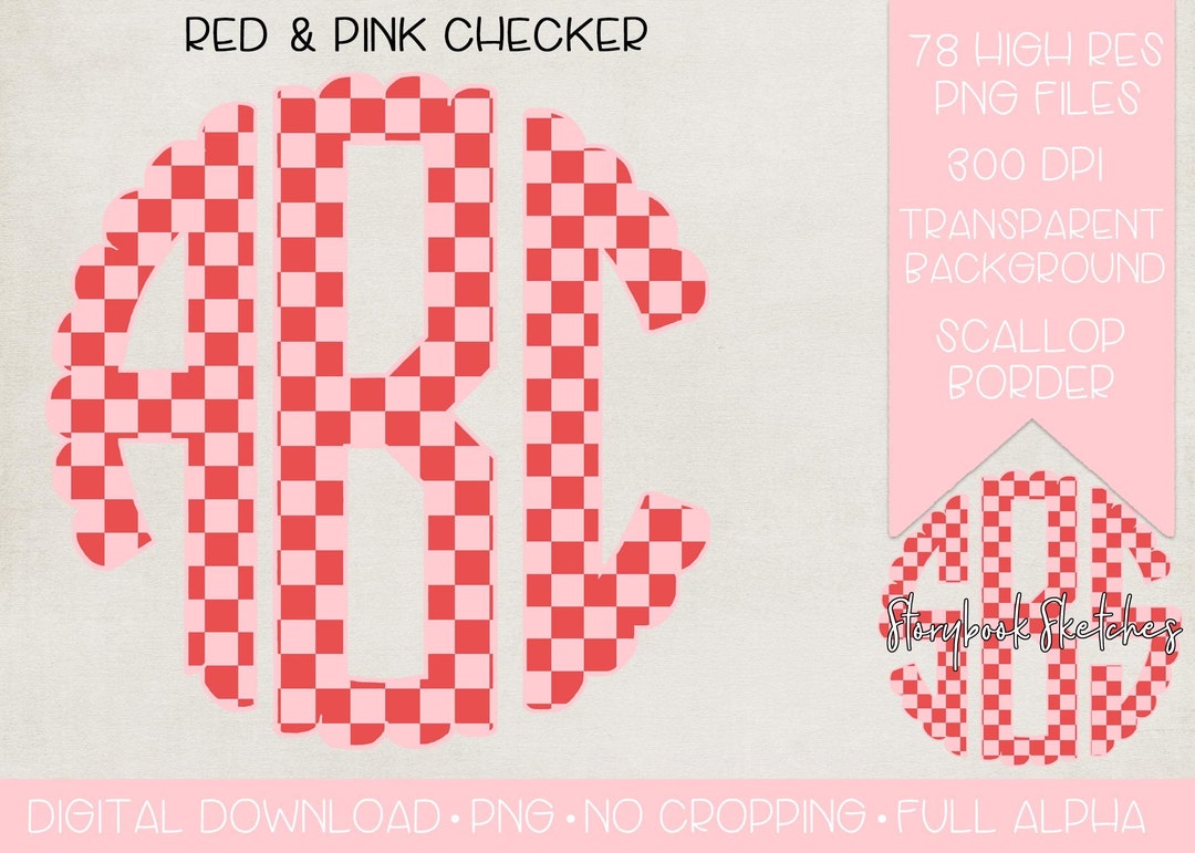 Red Pink Checker Monogram PNG | Digital Download | Red Checker Monogram ...