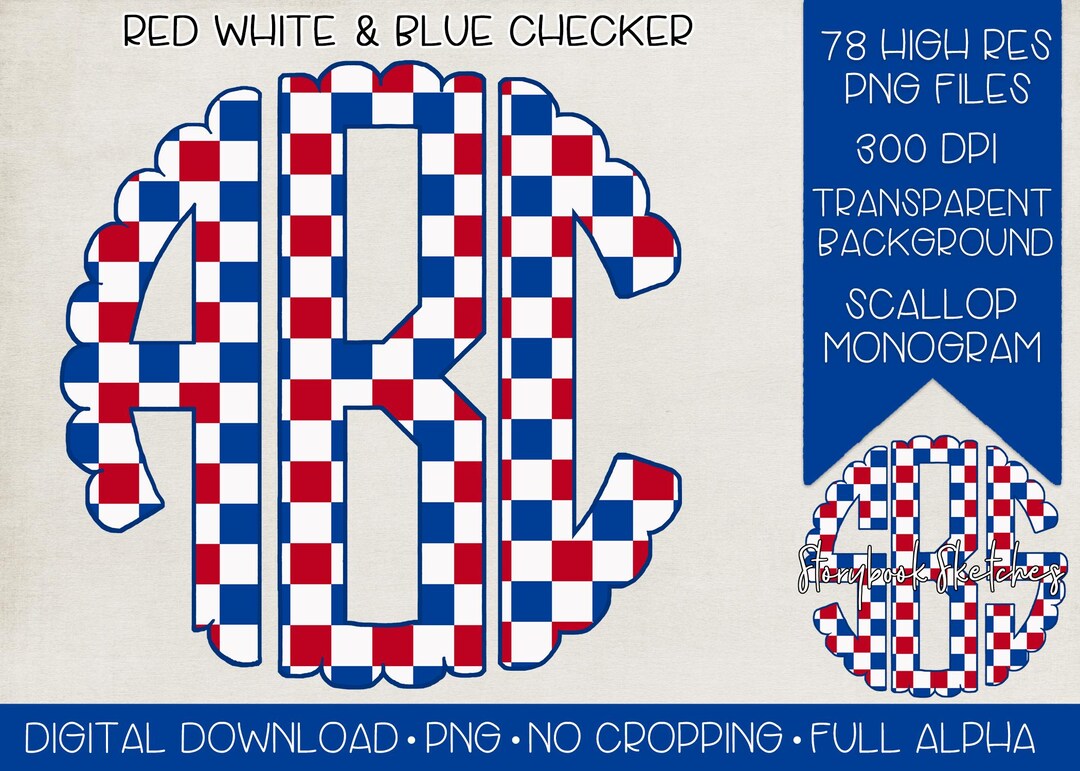 Red White & Blue Checker Monogram PNG | Digital Download | Patriotic ...