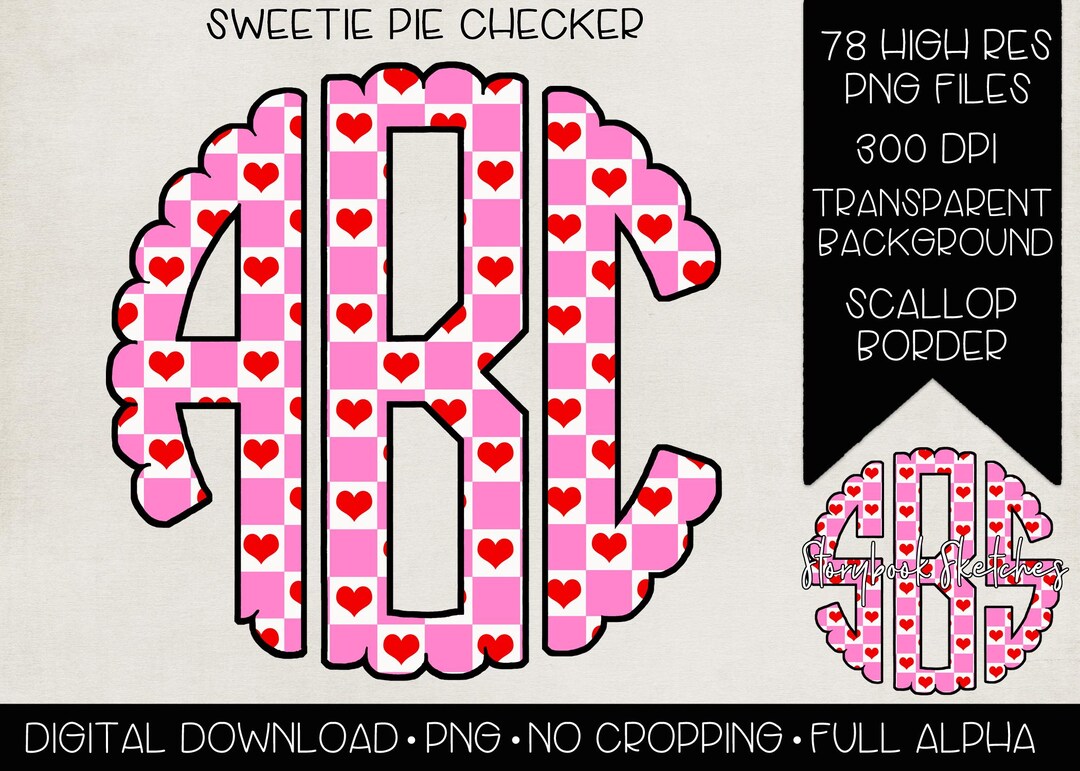 Sweetie Pie Checker Monogram PNG | Digital Download | Valentine's Day ...