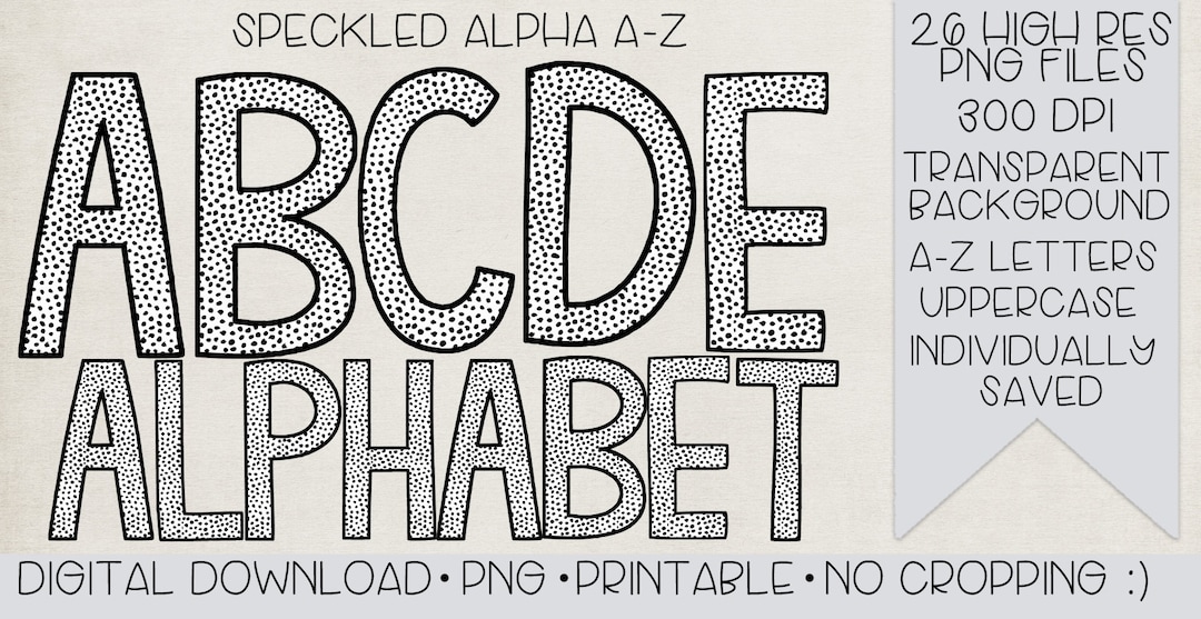 Speckled Uppercase Alphabet Pack PNG | Digital Download | Black and ...