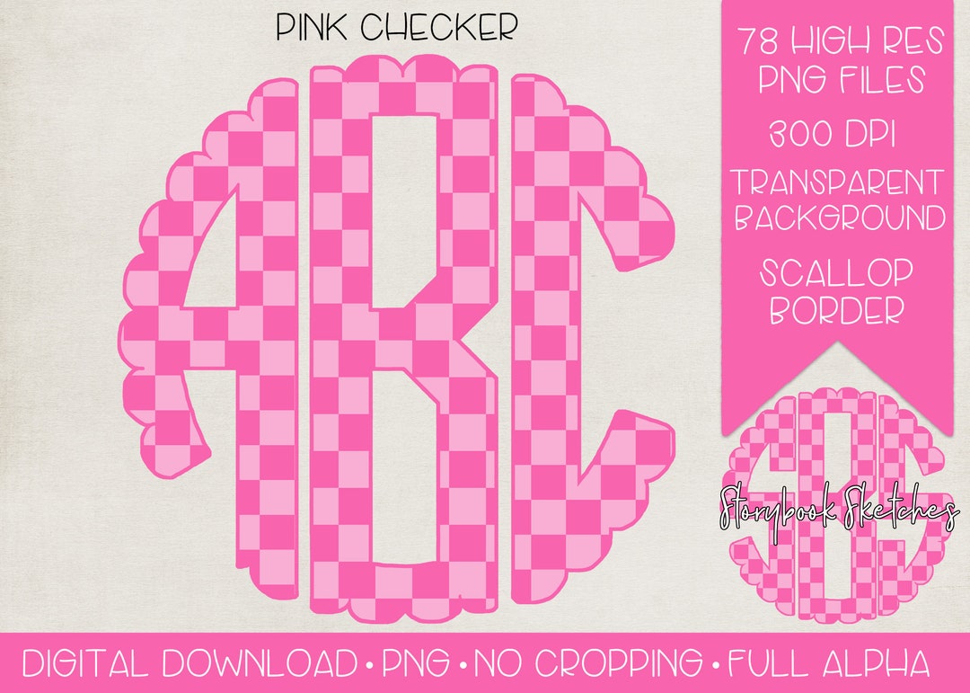 Pink Checker Monogram PNG | Digital Download | Hot Pink Checkered ...