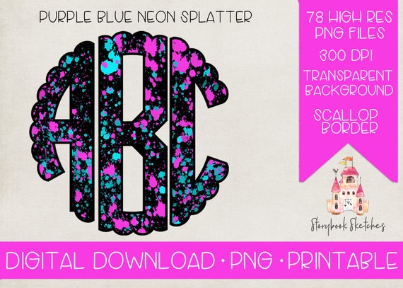 Neon Paint Splatter Monogram PNG Digital Download | Etsy