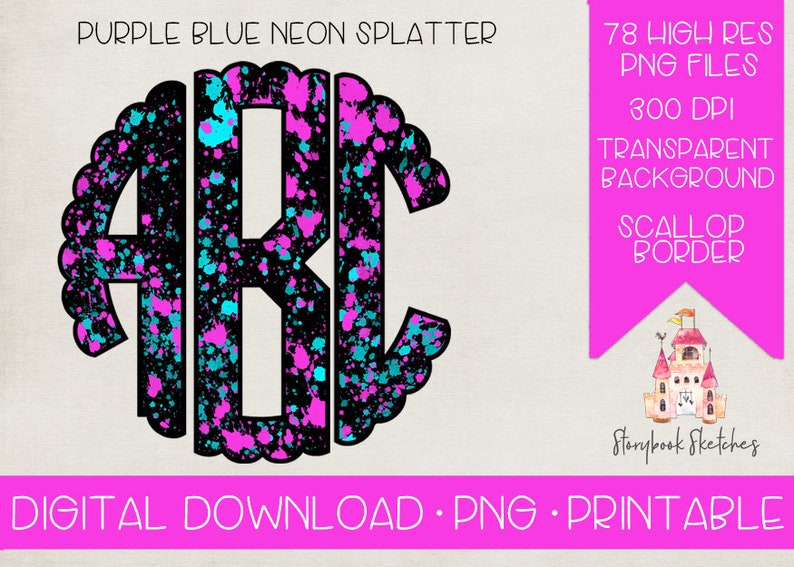 Neon Paint Splatter Monogram PNG Digital Download | Etsy
