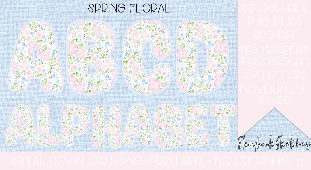 Spring Floral Alphabet Pack PNG | Digital Download | Spring Floral ...
