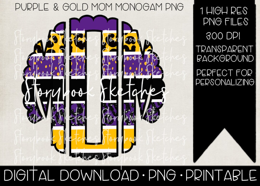 Black Purple Gold Mom Monogram PNG Digital Download Purple - Etsy