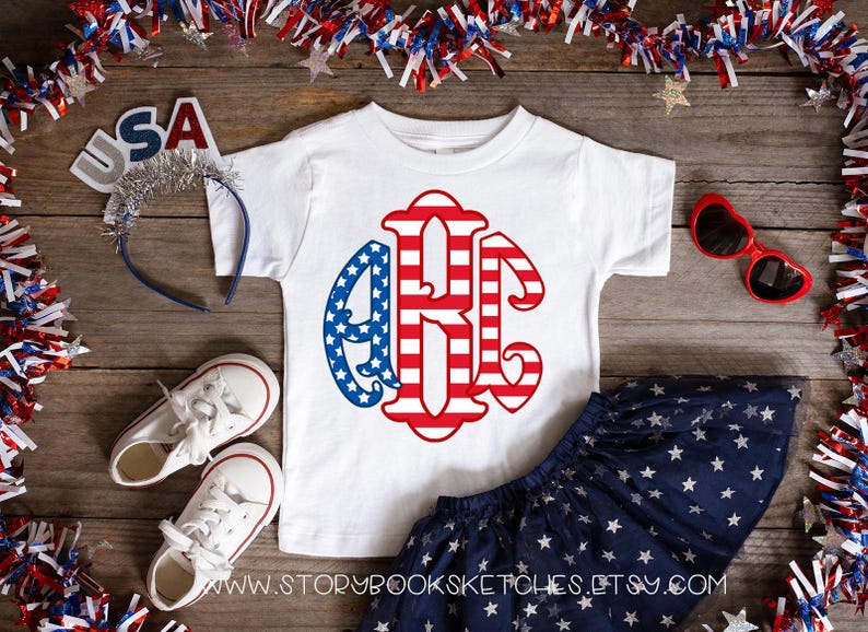 American Flag Fishtail Monogram PNG | Digital Download | Patriotic ...